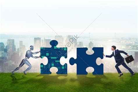 직소 퍼즐 그림에서 로봇과 인간의 협력 사진 무료 다운로드 Lovepik