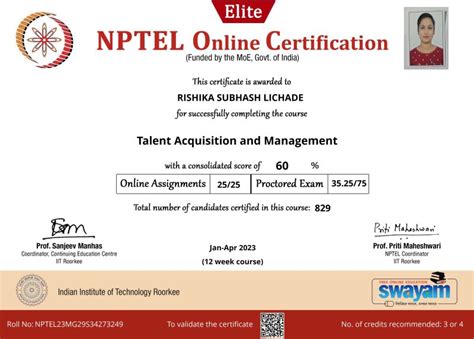 Rishika Lichade On Linkedin 2 Nd Swayam Certificate From Rashtrasant Tukdoji Maharaj Nagpur