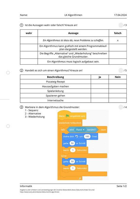 Arbeitsblatt Lk Algorithmen Informatik Tutoryde
