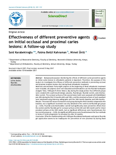 Pdf Effectiveness Of Different Preventive Agents On Initial Occlusal And Proximal Caries
