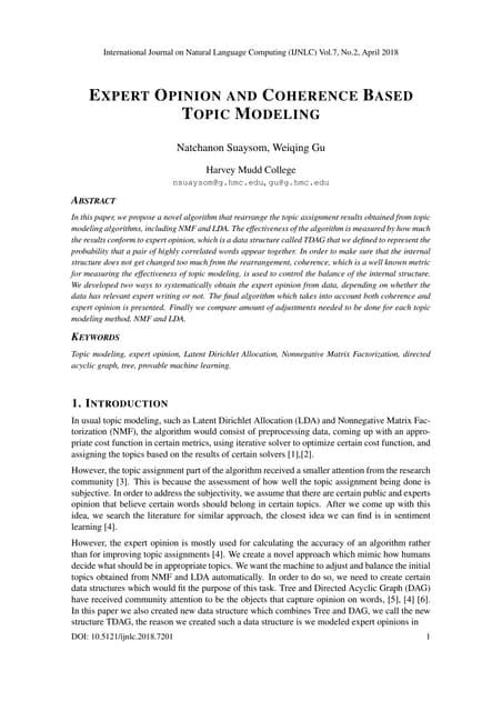 Expert Opinion And Coherence Based Topic Modeling Pdf