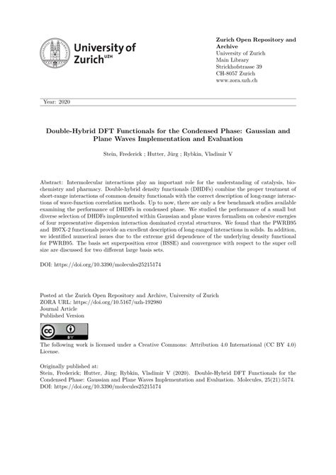 Pdf Double Hybrid Dft Functionals For The Condensed Phase Gaussian