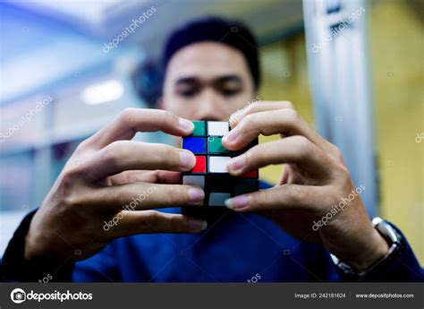 Man Holding Rubik S Cube Techincal Business Solving Problem Brain Training Stock Editorial