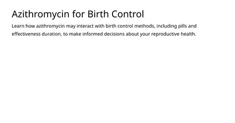 Azithromycin For Birth Control Meds Is