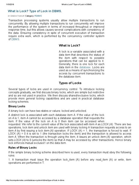 What Is Lock Type Of Lock In Dbms Pdf Database Transaction