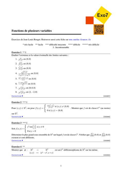 Fonctions De Plusieurs Variables Exo