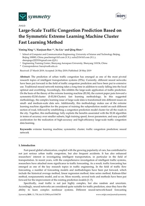 Pdf Large Scale Traffic Congestion Prediction Based On The Symmetric Extreme Learning Machine