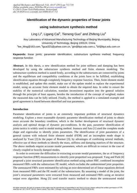 pdf identification of the dynamic properties of linear joints using