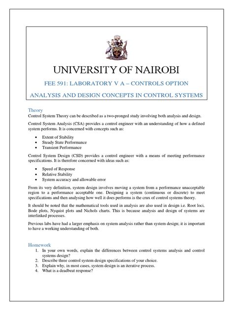 Lab 591 B Analysis And Design Of Cs Pdf Systems Theory Cybernetics