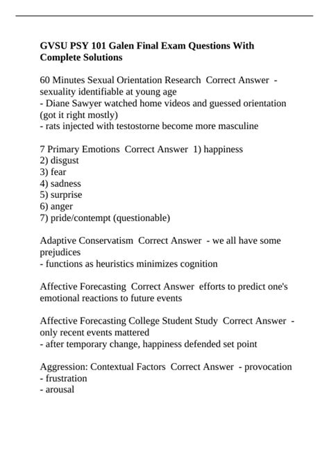 gvsu psy 101 galen final exam questions with complete solutions psy