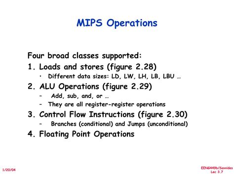 Ppt Eeng 449bgcpsc 439bg Computer Systems Lecture 3 Mips Instruction Set And Intro To