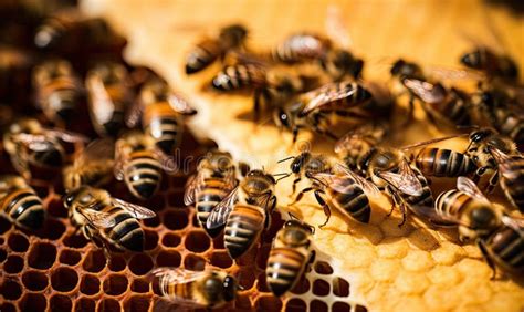 In The Hive Bees Work Industriously Crafting Perfect Honeycomb Cells Creating Using Generative