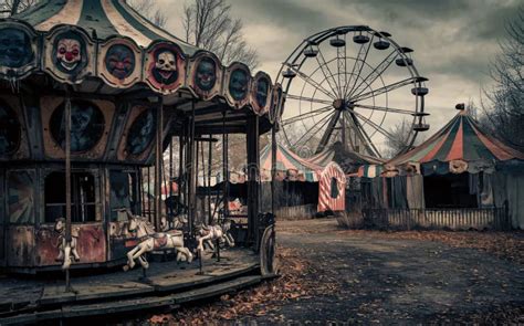 AI Generated A Spooky Abandoned Carnival With Creepy Clowns And Broken Down Rides Halloween