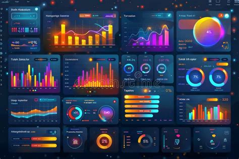 various digital charts graphs dark background display data