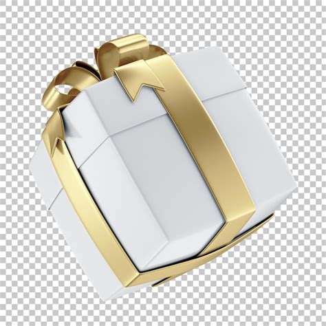 투명 배경 3d 그림에 골드 리본 선물 깜짝 만화와 흰색 선물 상자 프리미엄 Psd 파일