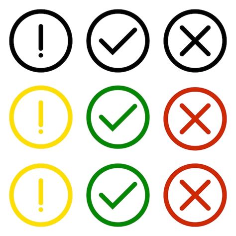 Premium Vector Set Of Flat Round Check Mark Exclamation Point X Mark Icons Buttons On A