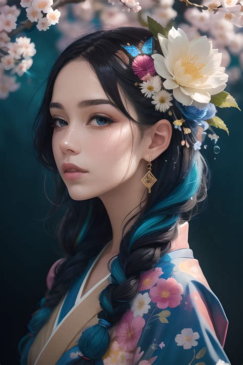 Stable Diffusion 提示词：一个头上有花的女人 可我 Ai