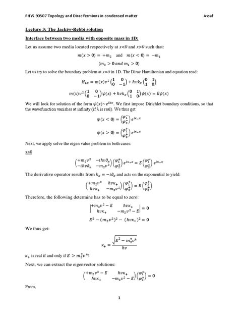 Lecture 3 Jackiw Rebbi Pdf Wave Function Equations