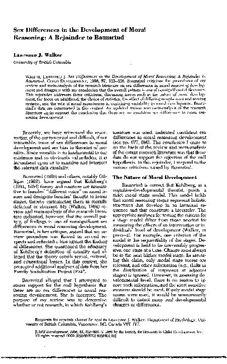 Pdf Sex Differences In The Development Of Moral Reasoning A