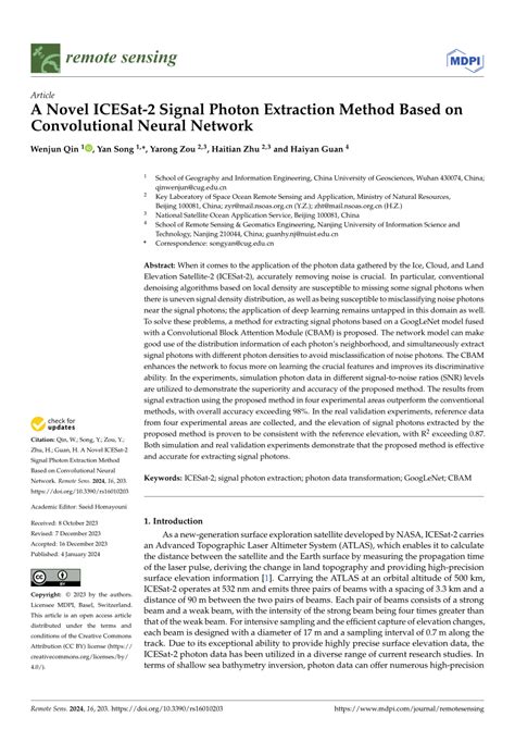 Pdf A Novel Icesat 2 Signal Photon Extraction Method Based On Convolutional Neural Network