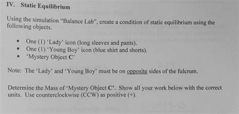 Solved IV Static Equilibrium Using The Simulation Balance Chegg Com