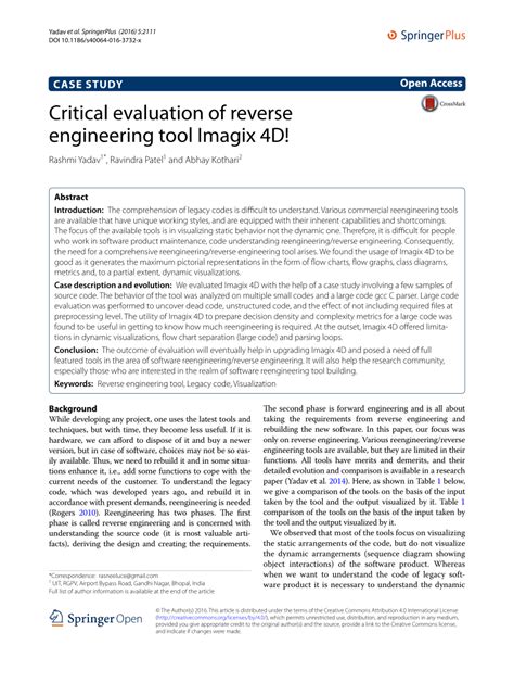 Pdf Critical Evaluation Of Reverse Engineering Tool Imagix 4d