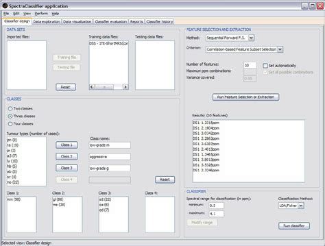 classifier design tab the training data are imported into the “ data