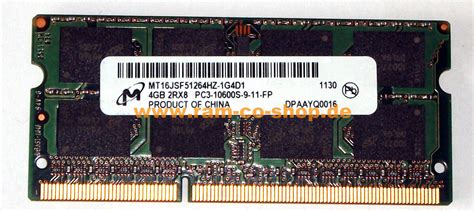 4 Gb Ddr3 Ram 204 Pin Sodimm 2rx8 Pc3 10600s Micron Mt16jsf51264hz 1