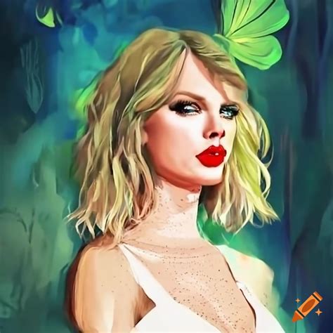 Taylor Swift In The Style Of Patrick Nagel With Green Smoke Background On Craiyon