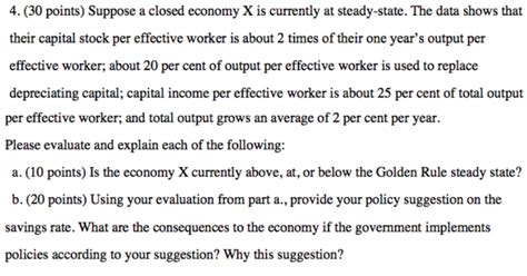 Solved 4 30 Points Suppose A Closed Economy X Is