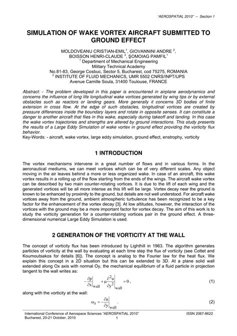 Pdf Simulation Of Wake Vortex Aircraft Submitted To Ground Effect