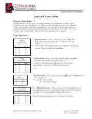 Logic-and-Truth-Tables.pdf - Logic and Truth Tables What is a Truth Table? A truth table is a ...