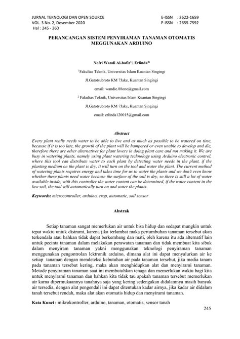 Pdf Perancangan Sistem Penyiraman Tanaman Otomatis Meggunakan Arduino