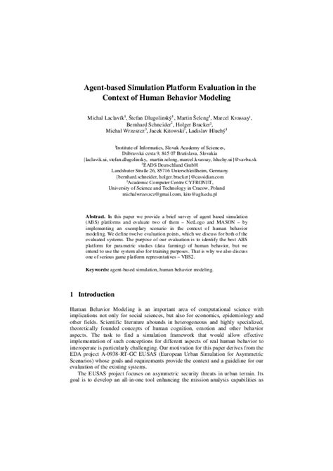 Pdf Agent Based Simulation Platform Evaluation In The Context Of