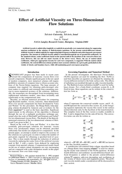 Pdf Effect Of Artificial Viscosity On Three Dimensional Flow Solutions