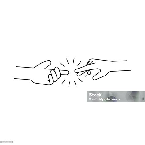 두 손이 서로를 향해 뻗어 있는 것을 묘사 하는 벡터 그림입니다 비공식적 인 인사말 손의 흑백 스케치 우정 지원 단합 및 화해를 표현하는 인사말 일러스트레이션에 대한 스톡