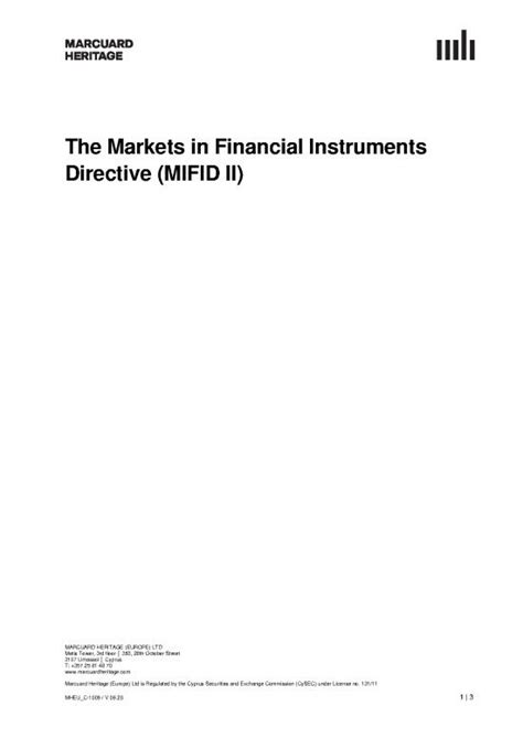 Business Regulation Pdf 95392 Pwc Markets In Financial Instruments