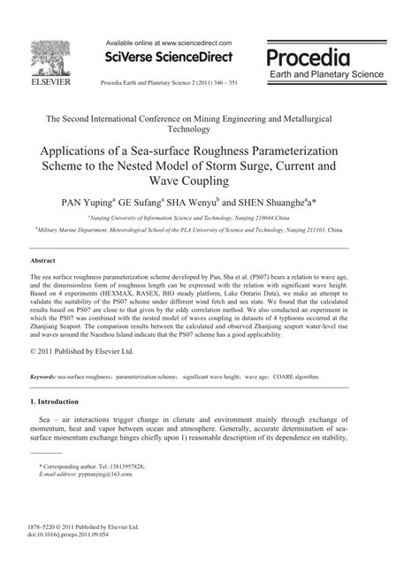 Pdf Applications Of A Sea Surface Roughness Parameterization Scheme To The Nested Model Of