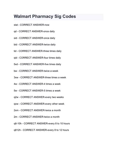 Walmart Pharmacy Sig Codes Walmart Pharmacy Sig Codes Staer N Stuvia Us