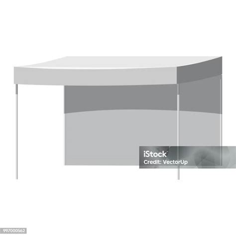 화이트 캐노피 또는 텐트 벡터 일러스트 레이 션입니다 야외 Canoby 이벤트 프로 모션 무역 쇼 팝업 텐트 모바일 윤곽 이랑 디자인에 대 한 0명에 대한 스톡 벡터 아트