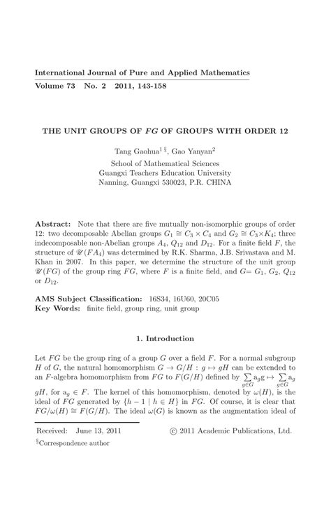 Pdf The Unit Groups Of Fg Of Groups With Order 12
