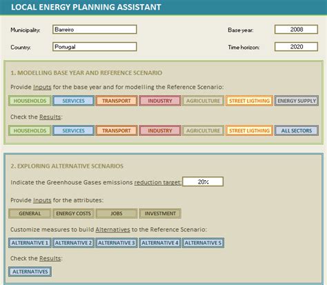 Screenshot Of The Start Sheet Of The Local Energy Planning Assistant Download Scientific