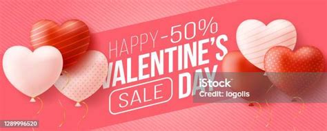 발렌타인 데이 판매를위한 프로모션 웹 배너 붉은 마음으로 아름다운 배경 계절적 오퍼가 있는 벡터 일러스트레이션 2월에 대한 스톡