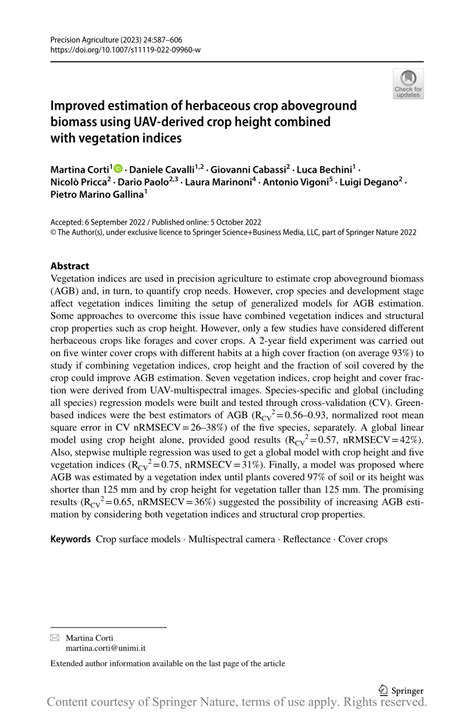 Improved Estimation Of Herbaceous Crop Aboveground Biomass Using Uav