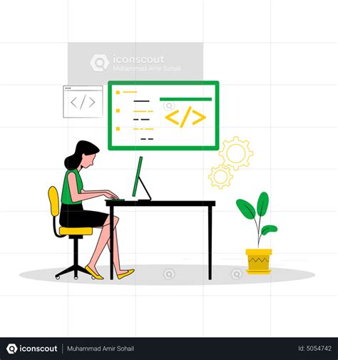 Best Premium Female Web Developer Work While Sitting On Desk