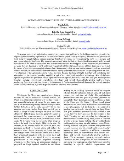 Pdf Optimisation Of Low Thrust And Hybrid Earth Moon Transfers