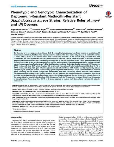 Pdf Phenotypic And Genotypic Characterization Of Daptomycin Resistant Methicillin Resistant
