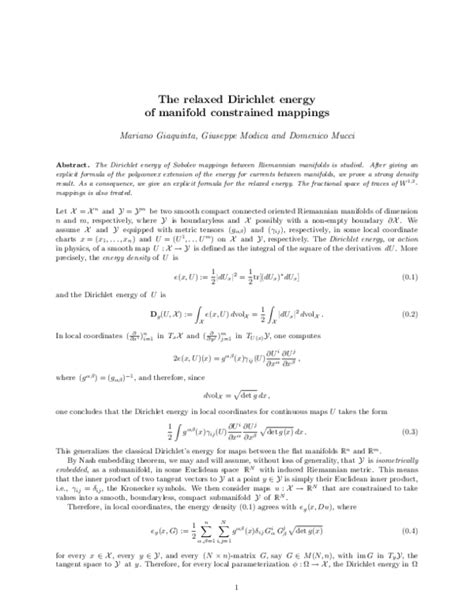 Pdf Relaxed Dirichlet Energy In Manifold Mappings