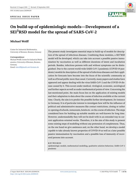 Pdf On Build Up Of Epidemiologic Models—development Of A Sei𝟑rsd Model For The Spread Of Sars