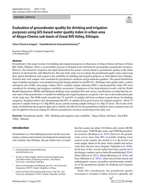 Pdf Evaluation Of Groundwater Quality For Drinking And Irrigation